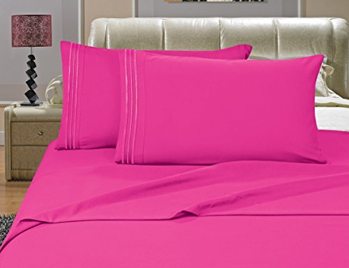 Elegant Comfort Luxurious Bed Sheets Set on Amazon 1500 Thread Count Wrinkle,Fade and Stain Resistant 4-Piece Bed Sheet Set, Deep Pocket, Queen Hot Pink