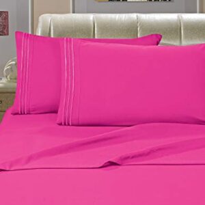 Elegant Comfort Luxurious Bed Sheets Set on Amazon 1500 Thread Count Wrinkle,Fade and Stain Resistant 4-Piece Bed Sheet Set, Deep Pocket, Queen Hot Pink