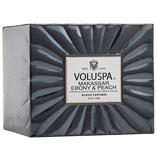 Voluspa Makassar Ebony and Peach Candle | Corta Maison Boxed Glass | 11 Ounces | 45 Hour Burn Time | Vegan | Proprietary Coconut Wax and All Natural Wicks for a Cleaner Burn