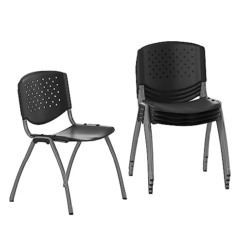 Flash Furniture HERCULES -5 Pack 880 lb. Capacity Black Plastic Stack Chair | Comfortable Seating with Durable Design