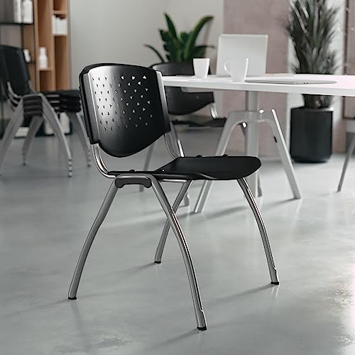 Flash Furniture HERCULES -5 Pack 880 lb. Capacity Black Plastic Stack Chair | Comfortable Seating with Durable Design