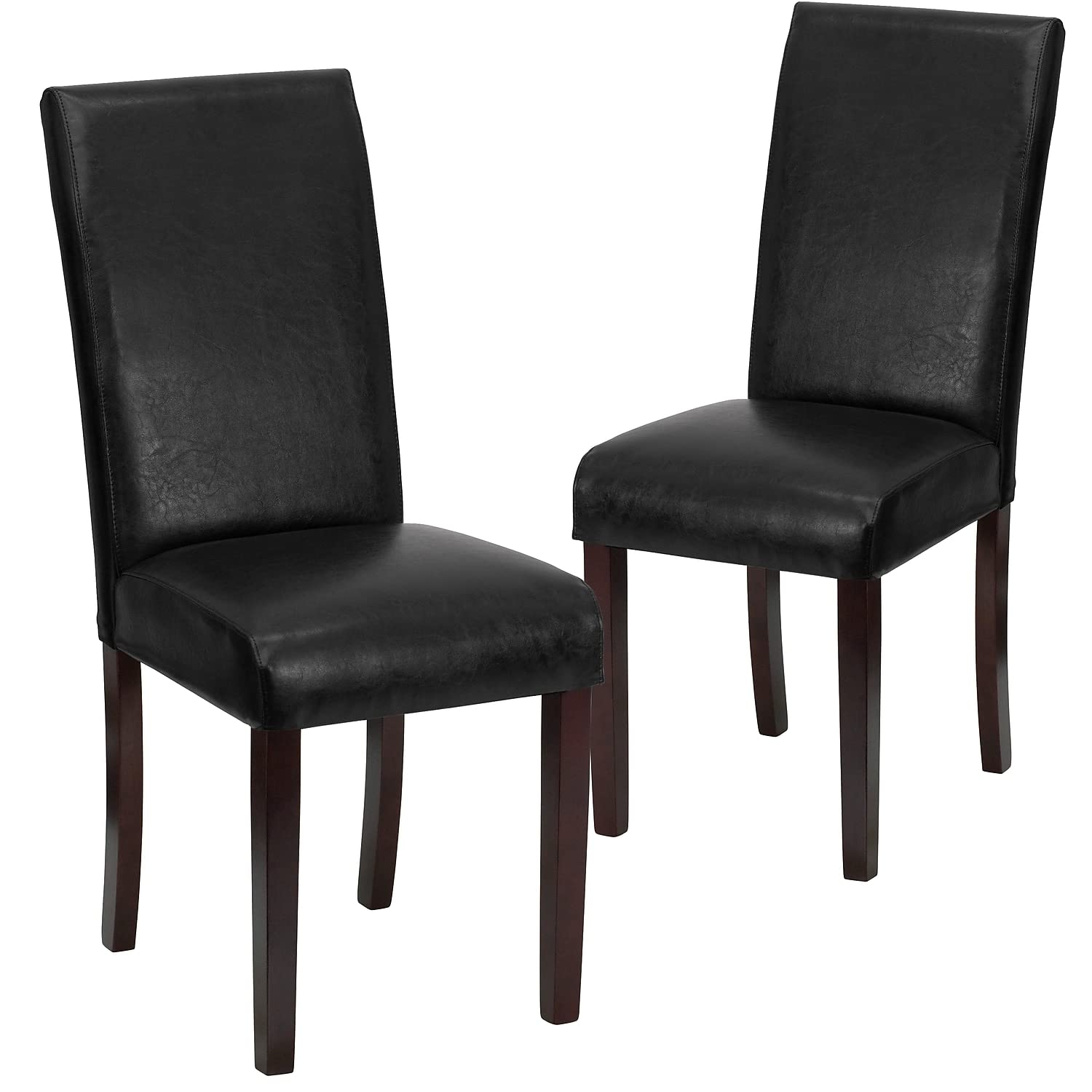 Flash Furniture Godrich Set of 2 Traditional Black LeatherSoft Upholstered Panel Back Parsons Dining Chair