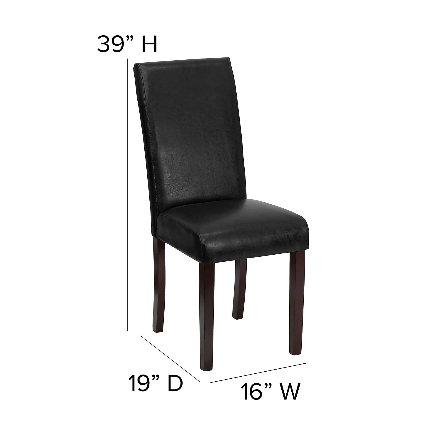 Flash Furniture Godrich Set of 2 Traditional Black LeatherSoft Upholstered Panel Back Parsons Dining Chair