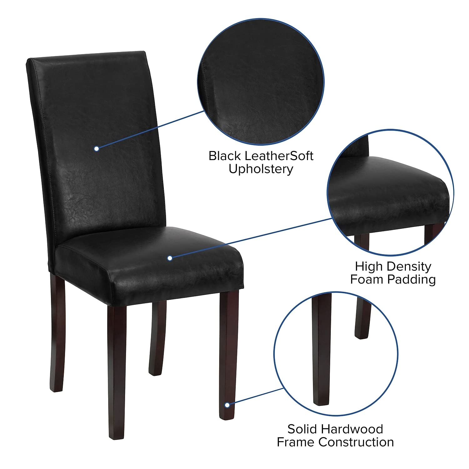 Flash Furniture Godrich Set of 2 Traditional Black LeatherSoft Upholstered Panel Back Parsons Dining Chair