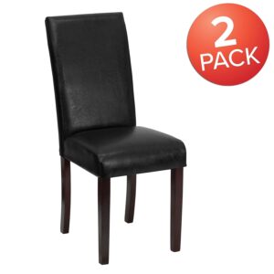 Flash Furniture Godrich Set of 2 Traditional Black LeatherSoft Upholstered Panel Back Parsons Dining Chair