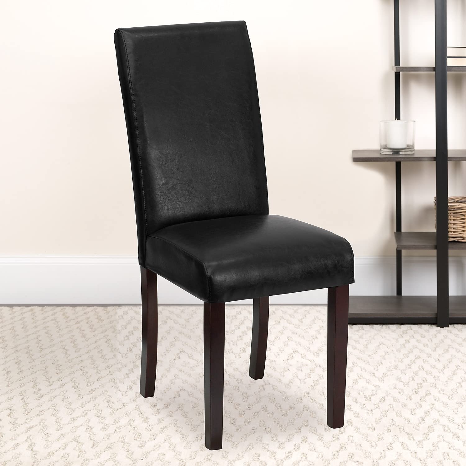 Flash Furniture Godrich Set of 2 Traditional Black LeatherSoft Upholstered Panel Back Parsons Dining Chair