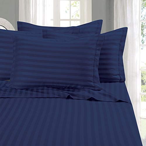 Elegant Comfort #1 Bed Sheet Set on Amazon - Super Silky Soft - 1500 Thread Count Egyptian Quality Luxurious Wrinkle, Fade, Stain Resistant 6-Piece Stripe Bed Sheet Set, Queen Navy