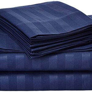 Elegant Comfort #1 Bed Sheet Set on Amazon - Super Silky Soft - 1500 Thread Count Egyptian Quality Luxurious Wrinkle, Fade, Stain Resistant 6-Piece Stripe Bed Sheet Set, Queen Navy