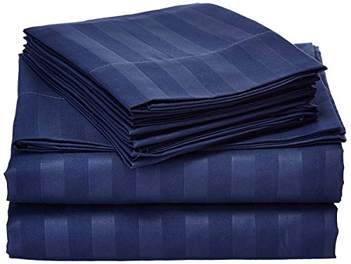 Elegant Comfort #1 Bed Sheet Set on Amazon - Super Silky Soft - 1500 Thread Count Egyptian Quality Luxurious Wrinkle, Fade, Stain Resistant 6-Piece Stripe Bed Sheet Set, Queen Navy