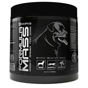 mvp k9 formula mass weight gainer for dogs - helps promote healthy weight gain, size and muscle in dogs - great for skinny, underweight, picky eaters. all breed formula, made in usa (45 servings)