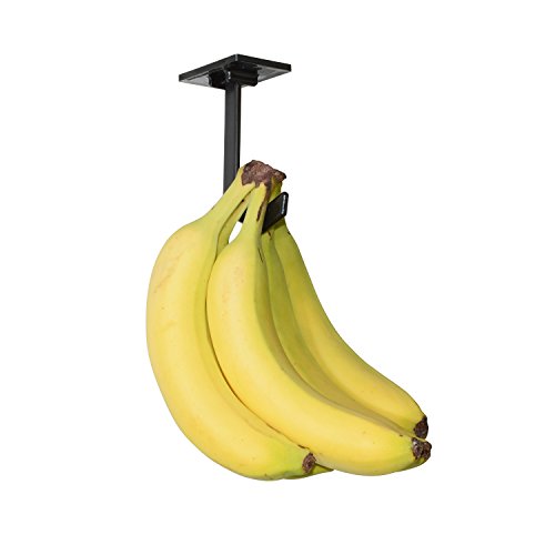 Banana Hanger – Under Cabinet Hook for Bananas or Other Lightweight Kitchen Items. Hook Folds-up When Not in Use. Self-adhesive and Pre-drilled Holes (Screws Provided!) Keep Bananas Fresh.(Black)