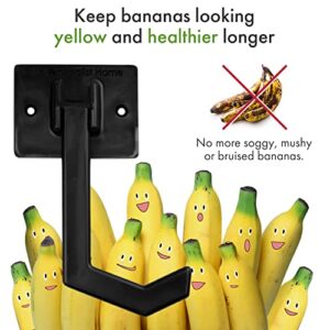 Banana Hanger – Under Cabinet Hook for Bananas or Other Lightweight Kitchen Items. Hook Folds-up When Not in Use. Self-adhesive and Pre-drilled Holes (Screws Provided!) Keep Bananas Fresh.(Black)