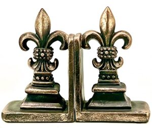 bellaa 25600 decorative bookends fleur de lis unique vintage antiques heavy library book holder bookshelf support home decor 9 inch