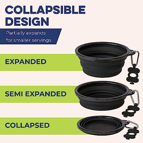 Bonza Large Collapsible Dog Bowl 1000 mL, Sturdy Reinforced Rim, Includes Carabiner & Water Bottle Holder Keychain