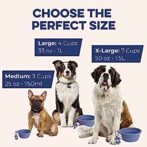 Bonza Large Collapsible Dog Bowl 1000 mL, Sturdy Reinforced Rim, Includes Carabiner & Water Bottle Holder Keychain