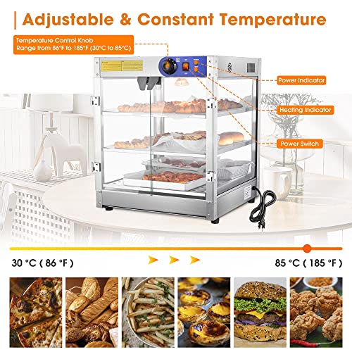 WeChef Commercial Food Warmer 3-Tier 20x20x24" Countertop Food Pizza Pastry Warmer Display Case 750W 110V