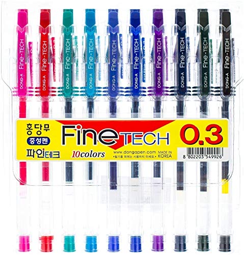 DONG-A Fine-Tech Excellent Writing 0.3mm Gel Ink Pens (10colors) by Dong-A