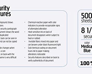 SecurityDocs ULTRA Security Paper - 10 Security Features, Suitable for Prescriptions Pads and All Business Needs, tamper-resistant, COPY Pantograph, 8.5 x 11-24 LB, Medical Blue, 500 Sheets (59219)