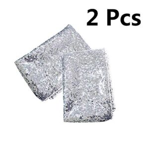 FECEDY 2 Packs 12 x 108inch Glitter Silver Sequin Table Runner for Birthday Wedding Engagement Bridal Shower Baby Shower Bachelorette Holiday Celebration Party Decorations