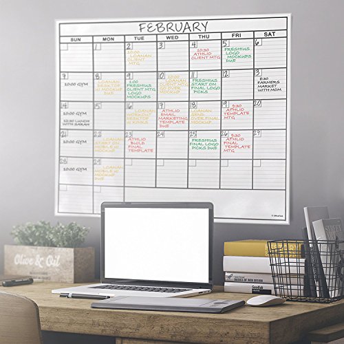 Jumbo Dry Erase Laminated Wall Calendar, Huge 36 Inch by 48 Inch Size, Monthly Planner for Home Office Classroom, Large Date Boxes, Reusable PET Film, Never Folded, 5 Markers, 8 Tacks, 1 Eraser