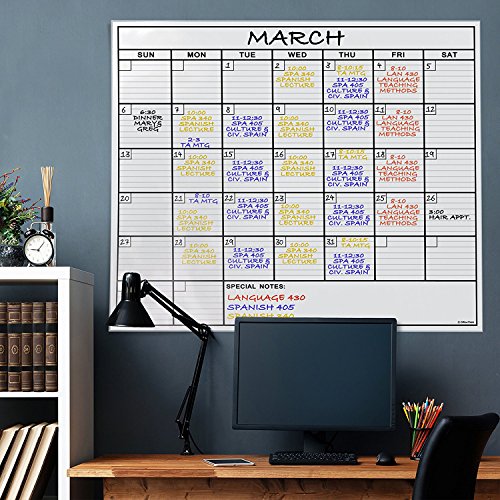 Jumbo Dry Erase Laminated Wall Calendar, Huge 36 Inch by 48 Inch Size, Monthly Planner for Home Office Classroom, Large Date Boxes, Reusable PET Film, Never Folded, 5 Markers, 8 Tacks, 1 Eraser