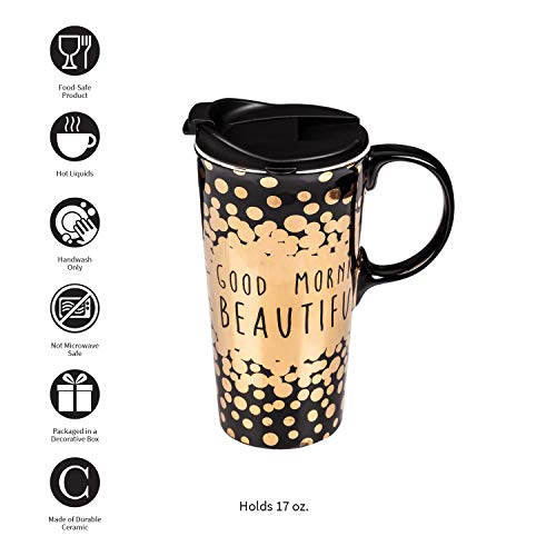 Cypress Home Good Morning Beautiful 17 Oz Ceramic Travel Coffee Mug