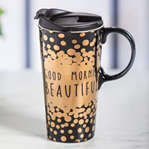 Cypress Home Good Morning Beautiful 17 Oz Ceramic Travel Coffee Mug