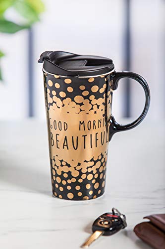 Cypress Home Good Morning Beautiful 17 Oz Ceramic Travel Coffee Mug