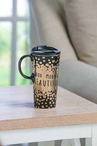 Cypress Home Good Morning Beautiful 17 Oz Ceramic Travel Coffee Mug