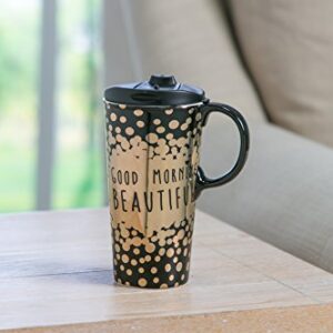 Cypress Home Good Morning Beautiful 17 Oz Ceramic Travel Coffee Mug