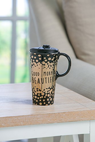 Cypress Home Good Morning Beautiful 17 Oz Ceramic Travel Coffee Mug