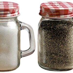 Circleware 66743 Mini Mason Jar Mug Glass Salt and Pepper Shakers with Metal Lids, Serving Food Container Glassware Dispensers 2-Piece Set, 5 oz, Red