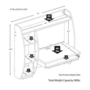 Prepac Storage and Keyboard Tray Floating Desk, Espresso