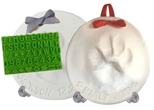 ultimate pawprint keepsake kit (makes 2) - paw print christmas ornament w/ bonus personalization tool & display stands! for dogs, cats & pets. non-toxic. clay air-dries soft, light & uncrackable.