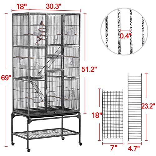 Yaheetech 69-Inch Extra Large Bird Cage Metal Parrot Cage for Mid-Sized Parrots Cockatiels Conures Parakeets Lovebirds Budgie Finch, Black