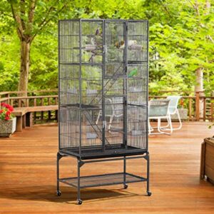 Yaheetech 69-Inch Extra Large Bird Cage Metal Parrot Cage for Mid-Sized Parrots Cockatiels Conures Parakeets Lovebirds Budgie Finch, Black