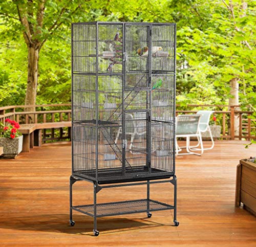 Yaheetech 69-Inch Extra Large Bird Cage Metal Parrot Cage for Mid-Sized Parrots Cockatiels Conures Parakeets Lovebirds Budgie Finch, Black