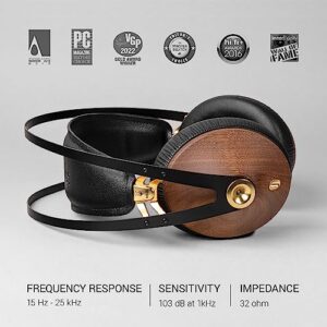 Meze 99 Classics Walnut Gold | Wired Wooden Closed-Back Headset for Audiophiles | Over-Ear Headphones with Mic and Self Adjustable Headband