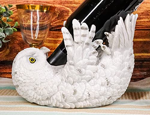 Ebros Wisdom of The Tundra Forest Beautiful Mystical Snowy Owl Wine Bottle Holder Figurine Storage Rack for Rustic Wildlife Decor Ideal for Cabin Lodge Country Design Decorative Party Hosting Kitchen