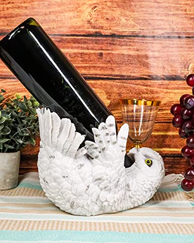 Ebros Wisdom of The Tundra Forest Beautiful Mystical Snowy Owl Wine Bottle Holder Figurine Storage Rack for Rustic Wildlife Decor Ideal for Cabin Lodge Country Design Decorative Party Hosting Kitchen