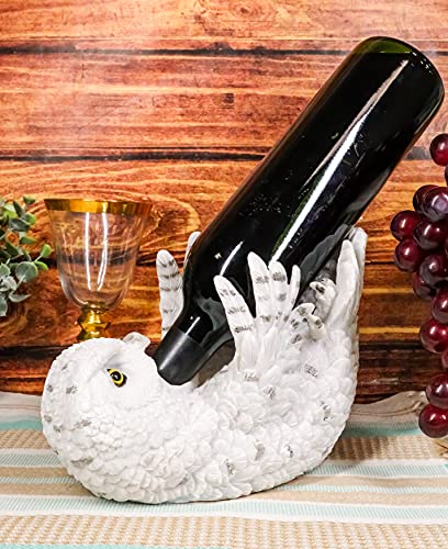 Ebros Wisdom of The Tundra Forest Beautiful Mystical Snowy Owl Wine Bottle Holder Figurine Storage Rack for Rustic Wildlife Decor Ideal for Cabin Lodge Country Design Decorative Party Hosting Kitchen