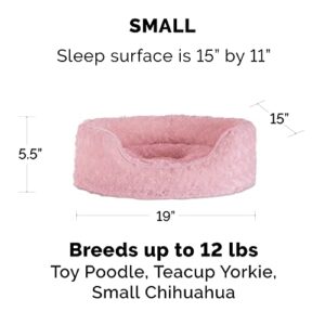 Furhaven Dog Bed for Small Dogs w/ Removable Washable Cover & Pillow Cushion Insert, For Dogs Up to 12 lbs - Ultra Plush Faux Fur Oval Lounger - Pink, Small