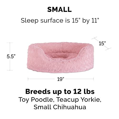 Furhaven Dog Bed for Small Dogs w/ Removable Washable Cover & Pillow Cushion Insert, For Dogs Up to 12 lbs - Ultra Plush Faux Fur Oval Lounger - Pink, Small