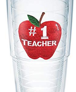 Tervis Made in USA Double Walled #1 Teacher Apple Insulated Tumbler Cup Keeps Drinks Cold & Hot, 24oz, Lidded