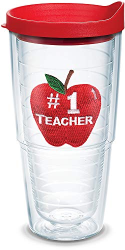 Tervis Made in USA Double Walled #1 Teacher Apple Insulated Tumbler Cup Keeps Drinks Cold & Hot, 24oz, Lidded