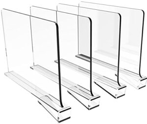 cq acrylic 4pcs shelf dividers for closets,clear acrylic shelf divider for wood shelves and clothes organizer purses separators perfect for kitchen cabinets and bedroom organizer,clear