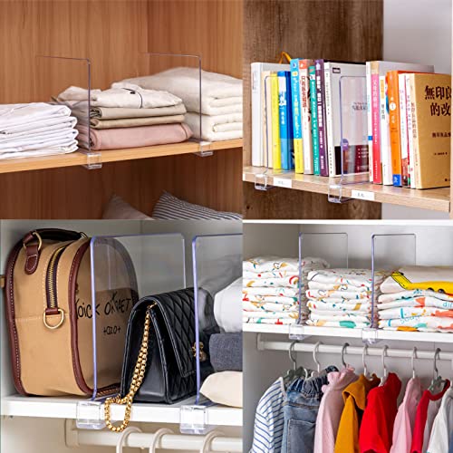 Cq acrylic 4PCS Shelf Dividers for Closets,Clear Acrylic Shelf Divider for Wood Shelves and Clothes Organizer Purses Separators Perfect for Kitchen Cabinets and Bedroom Organizer,Clear