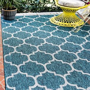 Unique Loom Outdoor Trellis Collection Area Rug (4' 1" x 6' 1" Rectangle, Teal/ Gray)