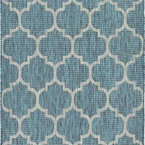 Unique Loom Outdoor Trellis Collection Area Rug (4' 1" x 6' 1" Rectangle, Teal/ Gray)