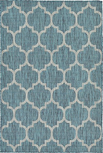 Unique Loom Outdoor Trellis Collection Area Rug (4' 1" x 6' 1" Rectangle, Teal/ Gray)